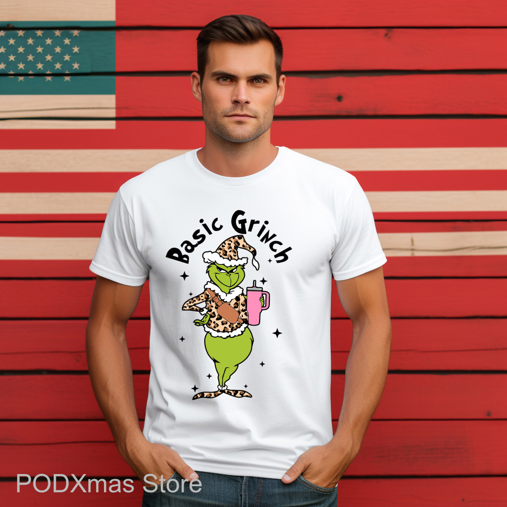 Grinch Leopard Basic Grinch Christmas 2024 Shirt - Podxmas Customized Store